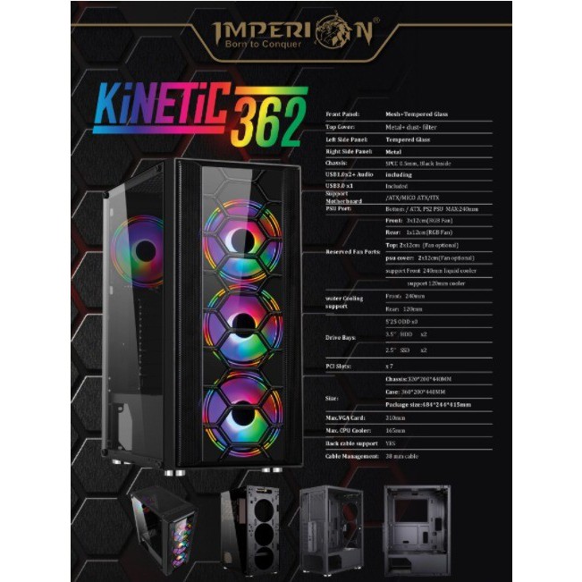 Jual Pc case gaming imperion kinetic 362 tempered glass - Casing ...