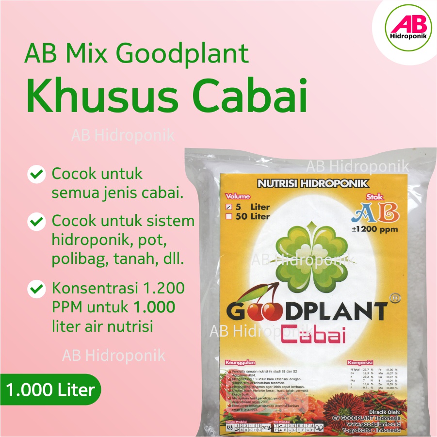 Jual AB Mix Nutrisi Hidroponik Buah Cabe Cabai Goodplant 5 Liter ...