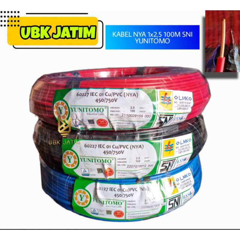Jual KABEL NYA 1x2,5 100M SNI TEMBAGA MURNI YUNITOMO | Shopee Indonesia