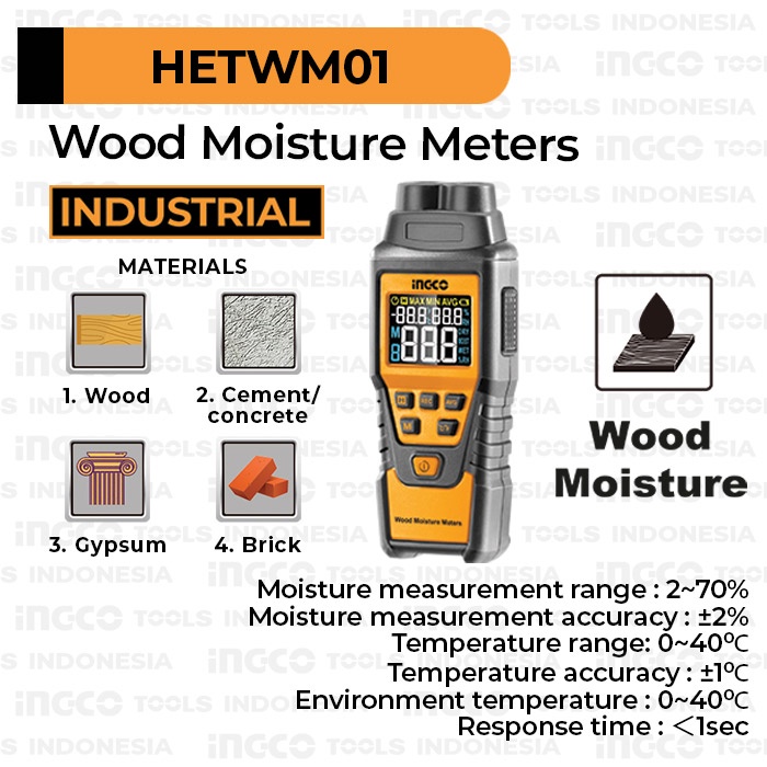 Jual Wood Moisture Meter INGCO HETWM01 - Alat Ukur Kadar Air Kelembaban ...
