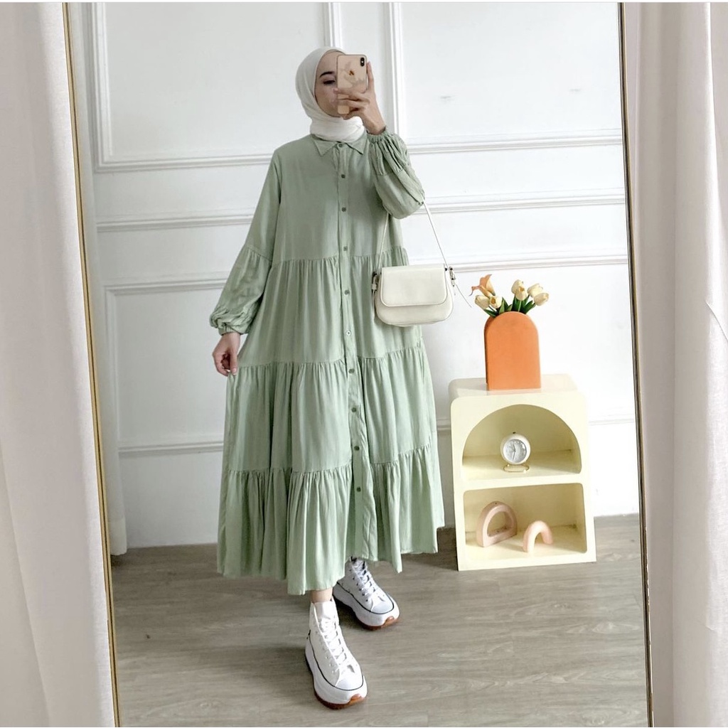 Jual MEGANIA DRESS / GAMIS RUFFLE RAMPEL FULL KANCING BUSUI FRIENDLY ...