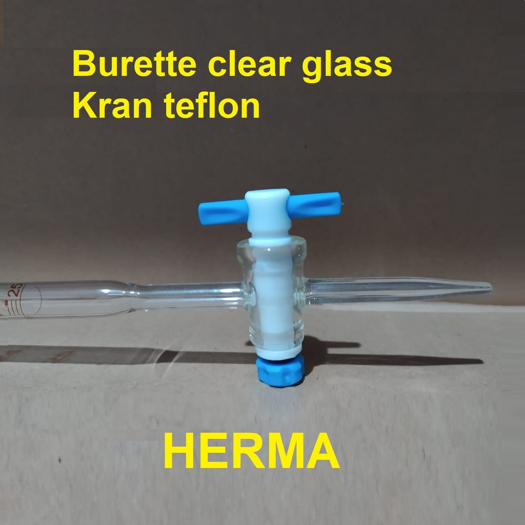 Jual BURETTE GLASS 25 ML CLEAR KRAN PTFE BURET PUTIH BURET CLEAR HERMA ...