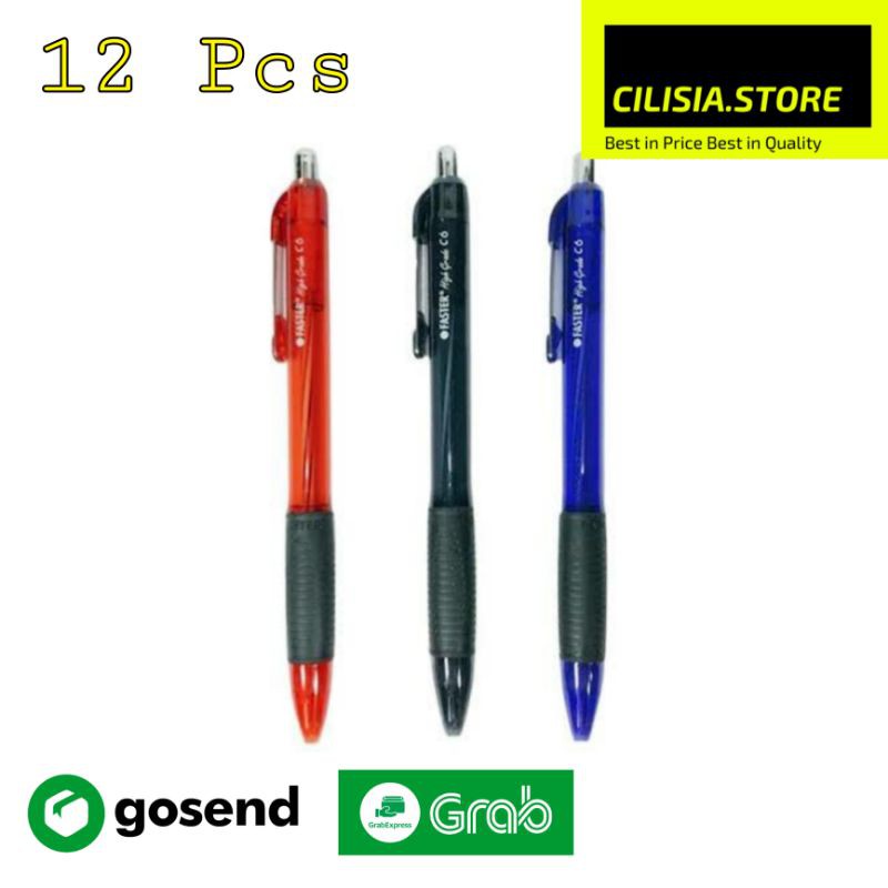 Jual Pulpen Faster Retract C6 Ballpoint Cetek Tinta Hitam Isi 12 pcs ...