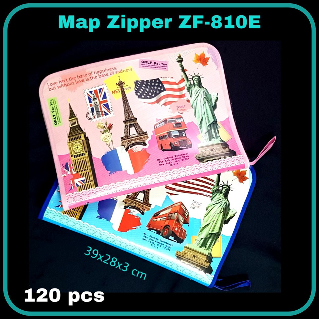 Jual MJ Map Zipper Fancy Printing / Map Resleting / Map File / Map ...