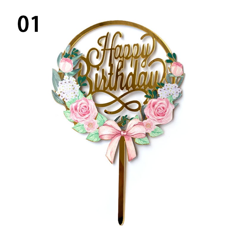 Jual Cake Topper Akrilik Happy Birthday Topper Bunga Dekorasi Kue Ulang ...