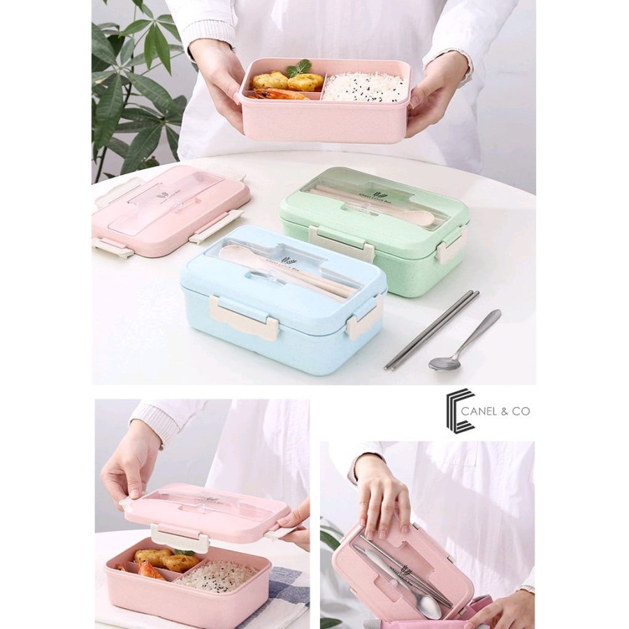 Jual Kotak Bekal Makan Siang Microwave Lunch Box Set Gandum Jerami 1000ml | Shopee Indonesia