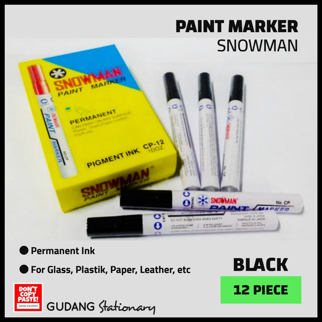 Jual Spidol Permanent Paint Marker Snowman Hitam (isi 12 pcs) | Shopee ...