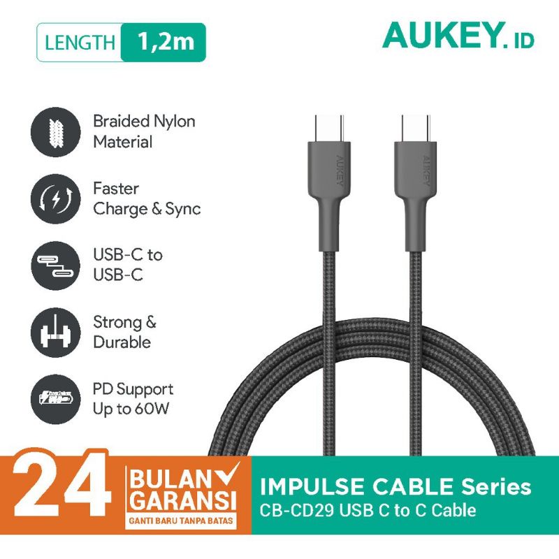 Jual Kabel Charger Aukey Type C CB-CD29 1.2m | Shopee Indonesia