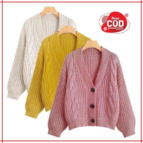 Jual Crop Cable Cardy / Cardigan Rajut Tebal / Cardigan Oversize Wanita | Shopee Indonesia