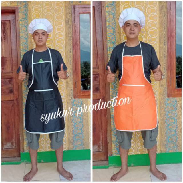 Jual Celemek apron dewasa plus topi koki chef Putih | Shopee Indonesia