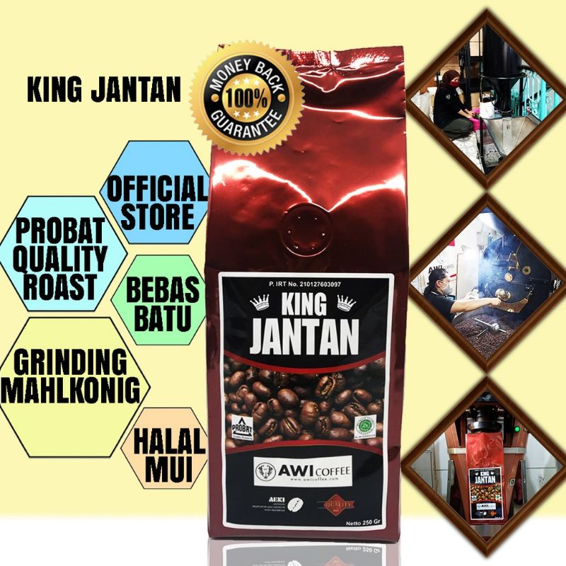 Jual AWI KOPI KING JANTAN Peaberry 250gr bubuk Arabica Roasted Coffee ...