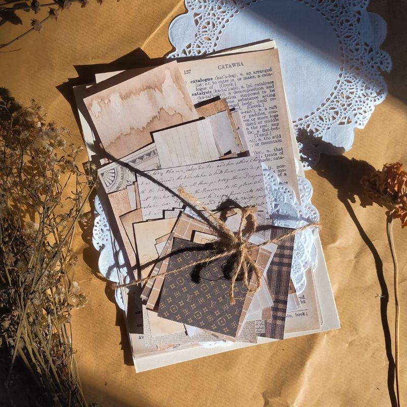 Jual [+40 Psc] Journal Kit Kertas Deco Vintage Scrapbook Brown Edition ...