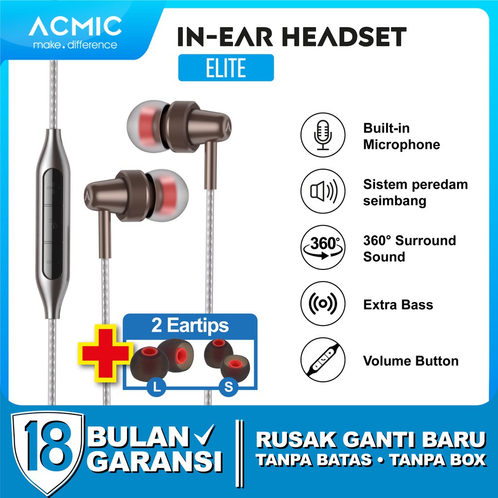 Jual ACMIC ELITE In-Ear Headset Earphone Earbuds Headphone Stereo with ...