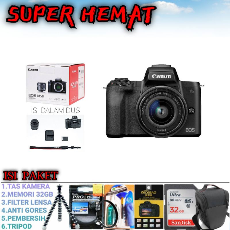 Jual CANON EOS M50 + LENSA 15-45MM IS STM ( PRODUK ORIGINAL ) BARU DAN ...