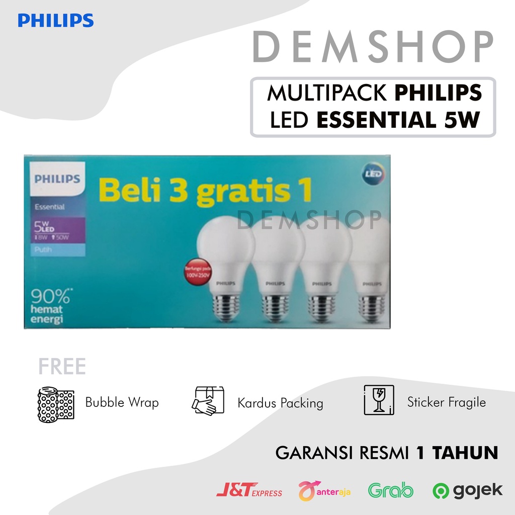 Jual Paket Lampu Philips Led Essential 5W Putih Multipack - 5 Watt ...