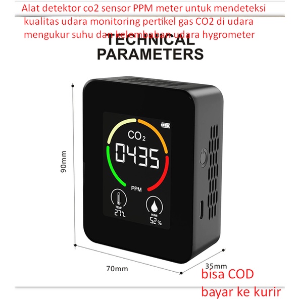 Jual Alat detektor co2 sensor PPM meter untuk mendeteksi kualitas udara monitoring pertikel gas ...