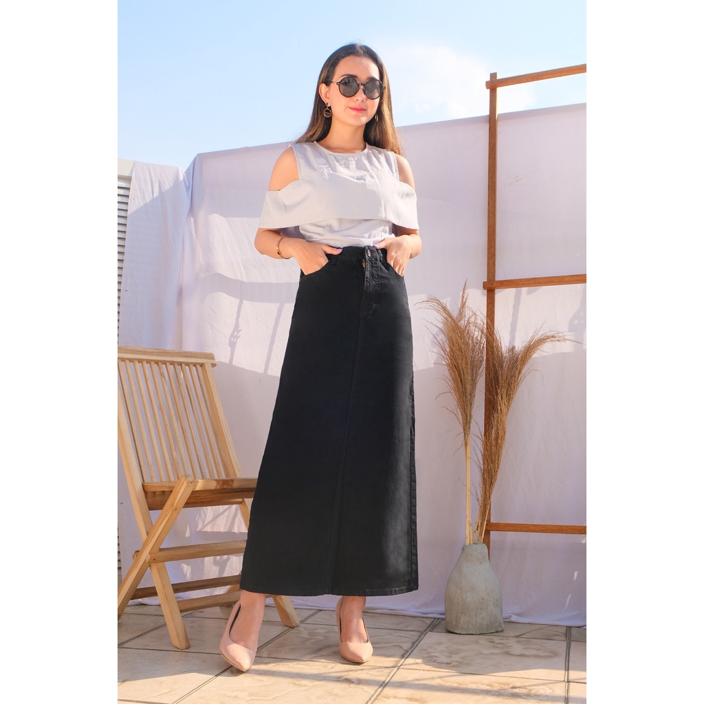 Jual COSMOPOLITE - Rok Panjang Jeans Warna Hitam Wanita Dewasa Premium ...