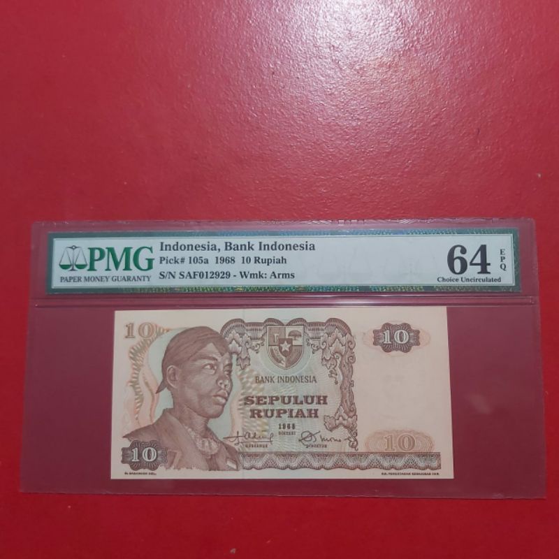 Jual Uang Kertas Kuno 10 Rupiah Tahun 1968 Soedirman Sudirman PMG 64 | Shopee Indonesia