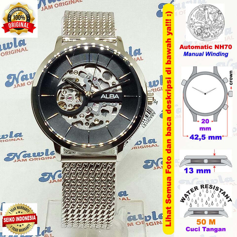 Jual Alba Sign-A A8A001X1 Automatic Skeleton Dial - Jam Tangan Pria ...