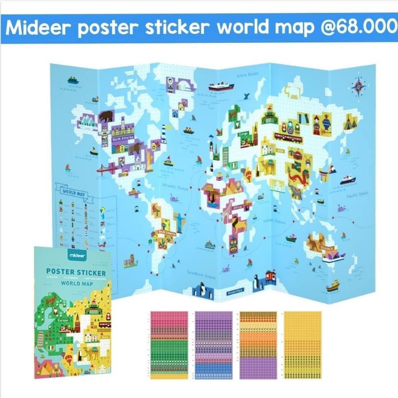 Jual mideer poster world map sticker buku stiker anak peta dunia ...