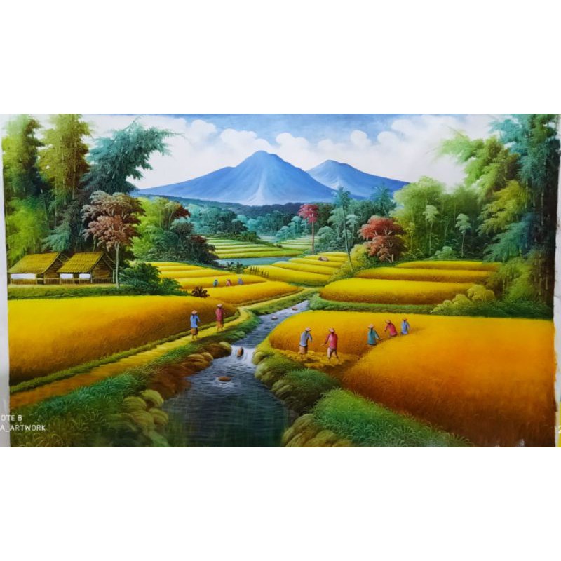 Jual Lukisan realis pemandangan alam air terjun/dan lukisan pemandangan ...