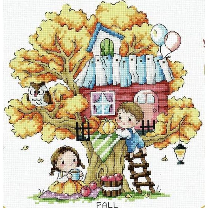 Jual paket kristik rumah pohon musim semi cross stitch tree house ...