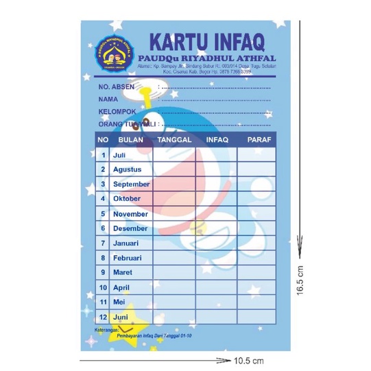 Jual KARTU SPP/BULANAN/IURAN/INFAK TK/PAUD CUSTOM NAMA, ALAMAT DAN LOGO ...