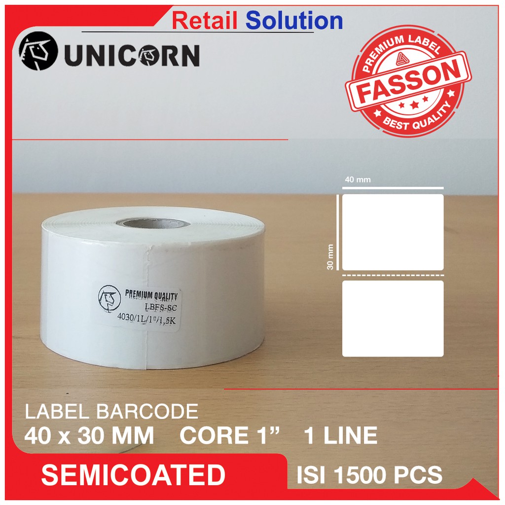Jual Label Barcode Semicoat 40x30 mm / 40 x 30 mm / 4x3CM - 1 Kolom ...