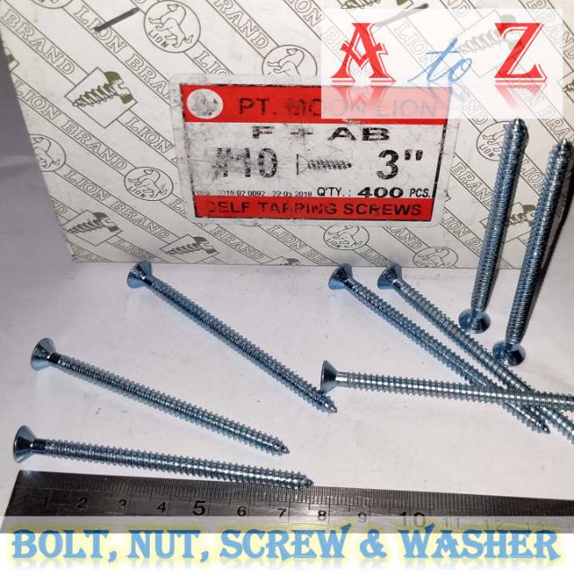 Jual Skrup cacing 10 x 3 in/screw putih 10 x 3"/sekrup tapping FH(+) 10 x 3 inch | Shopee Indonesia