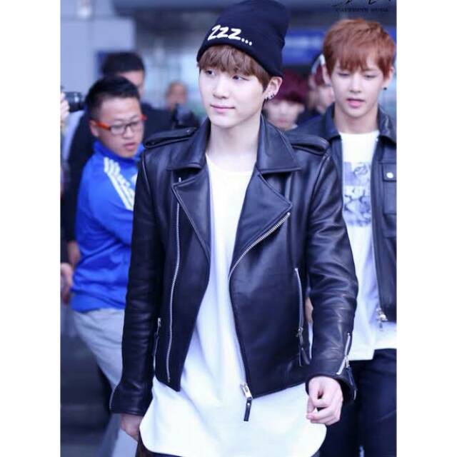 Jual Jaket Kulit Pria/Wanita Suga BTS Leather Jacket Korean Idol KPOP ...