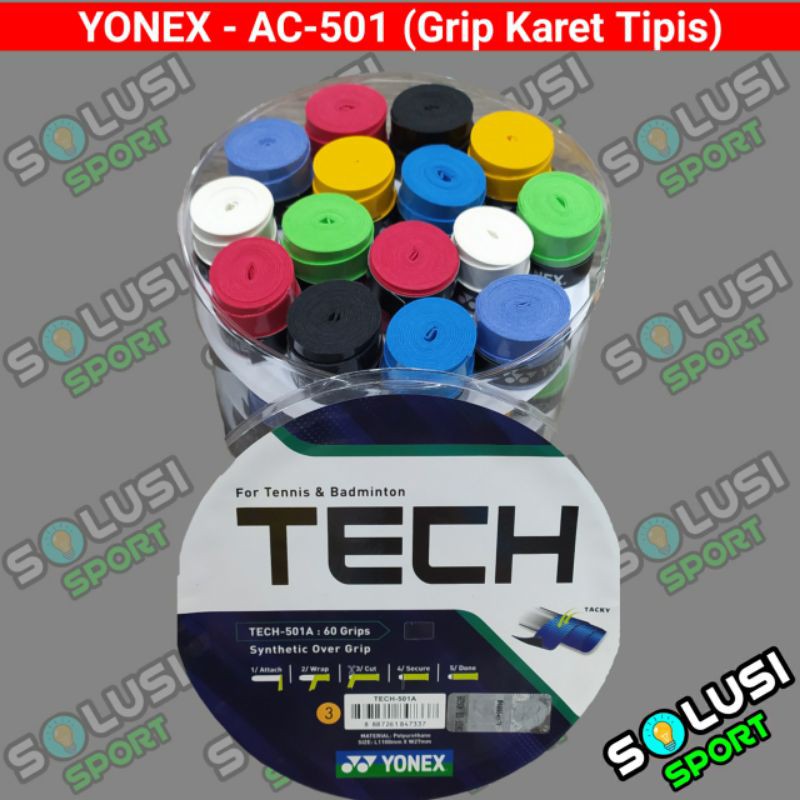 Jual Overgrip Grip Karet Tipis YONEX TECH 501 BOX 60pcs Badminton Tenis ...