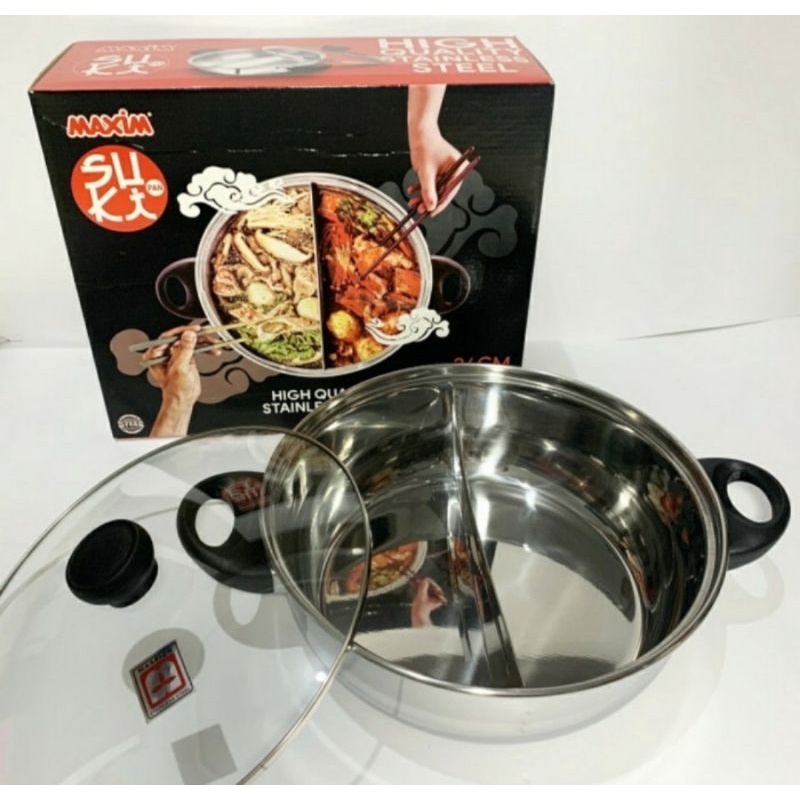 Jual Maxim panci shabu suki pan sekat 2 26cm stainless | Shopee Indonesia
