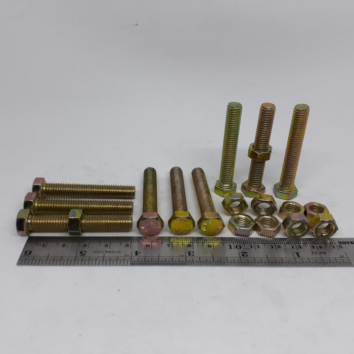 Jual M8X50 (5 CM) BAUT MUR HEXAGON KUNING FULL DRAT BMK M8 X 50 PANJANG 5 CM DIAMETER BODY 8MM ...