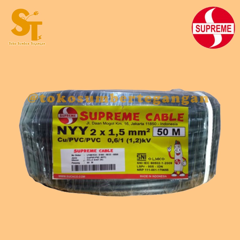 Jual Kabel NYY Supreme 2X1,5 mm / 2X1.5mm 50 m / 50 Meter Kawat Tunggal Kulit Hitam / Black 1 ...