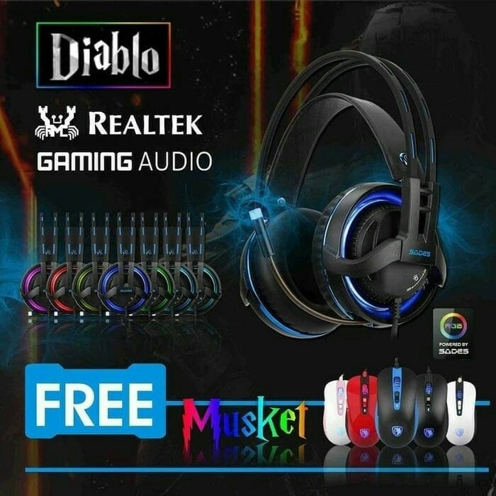 Jual Sades Diablo Realtek Gaming Headset Free Mouse Sades Musket SA-916 ...