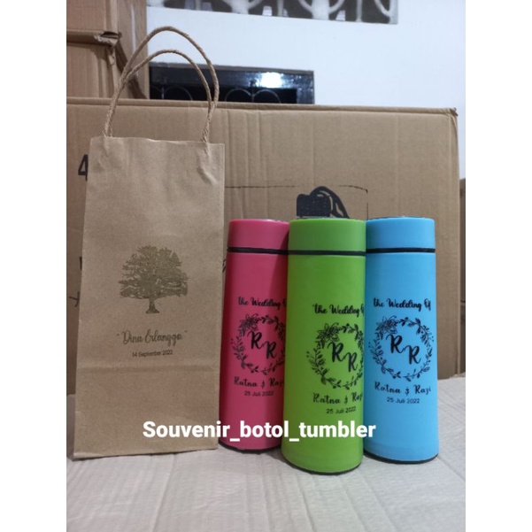 Jual Souvenir botol tumbler kaca warna custom sablon kemas paper bag ...