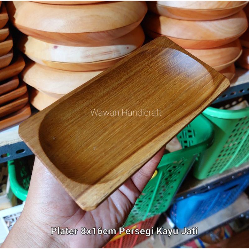 Jual piring kayu/piring kayu jati/piring saji/piring persegi 8x16cm ...