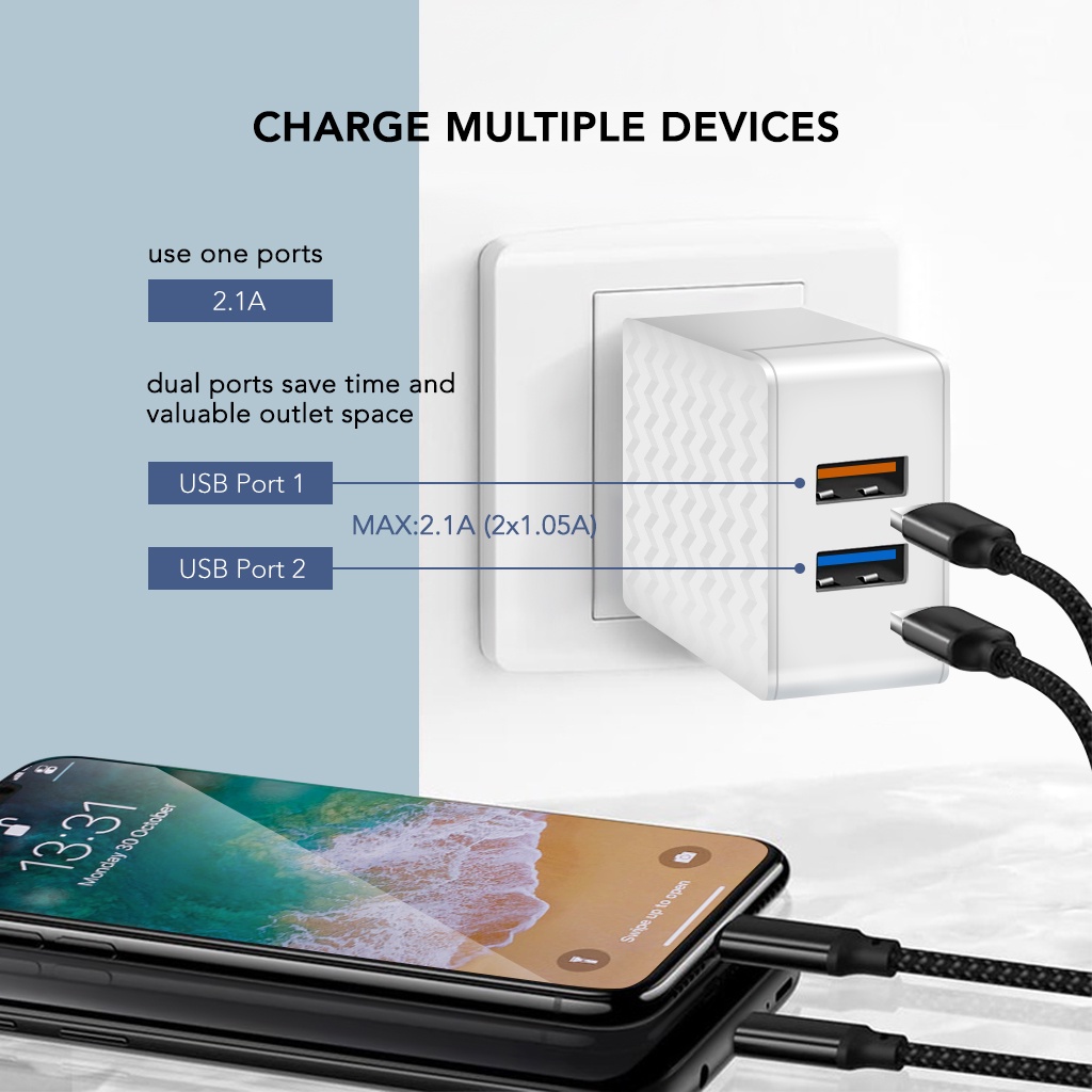 Jual AMINO 2 Port USB Fast Charger 2.1A Micro USB Quick Charger Adapter ...