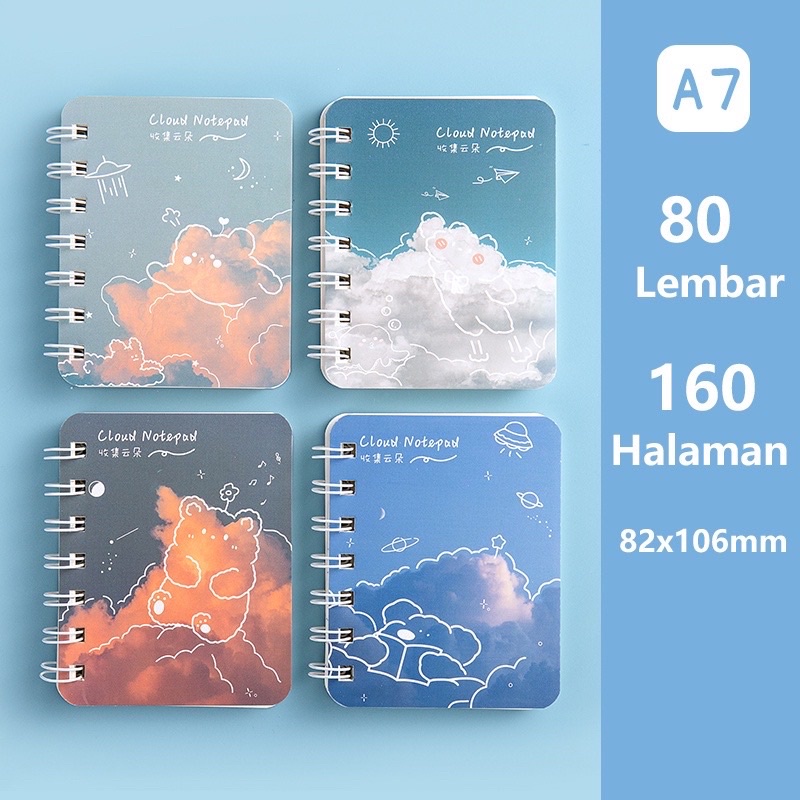 Jual notebook A7 ring notes notepad gaya korea motif awan cloud buku ...