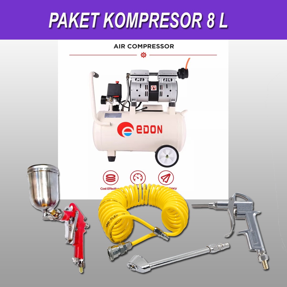 Jual PAKET BENGKEL DAN TUKANG CAT LENGKAP KOMPRESOR EDON 8L+SELANG TRODON 6M+AIR CHUK +AIR DUSTR ...