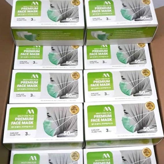 Jual HARGA SPESIAL Masker Headloop/ Hijab Multione Plus 3 ply (50 pcs ...