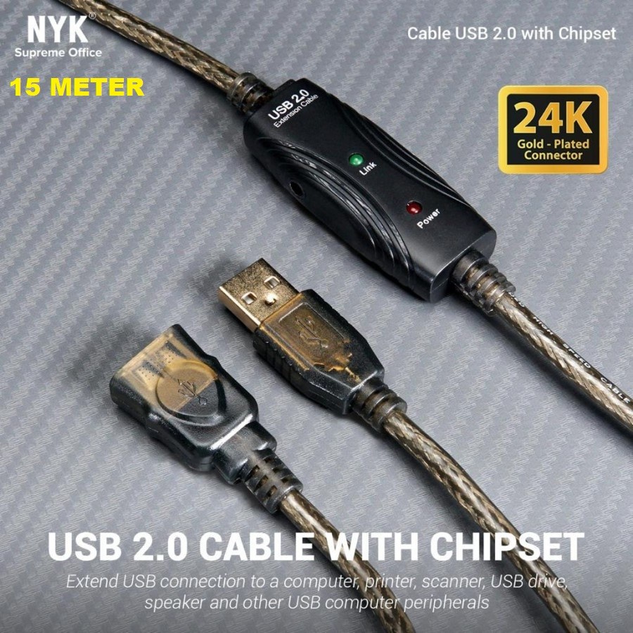 Jual Kabel USB Extension 15 Meter Perpanjangan aktif 15M usb 2.0 Chip ...