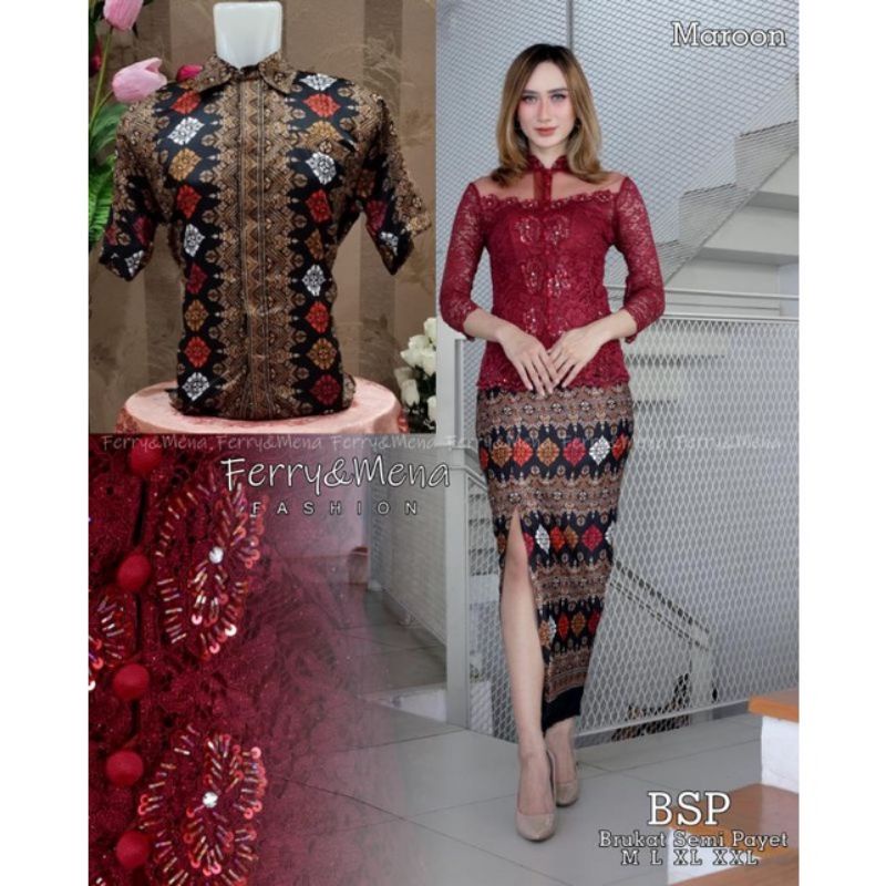 Jual Couple kebaya payet dengan kemeja batik pria//kebaya payet wisuda ...