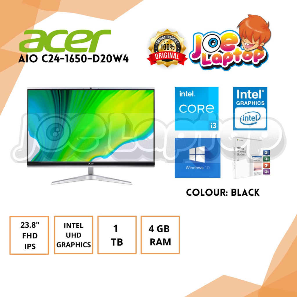Jual Acer AIO C24-1650-D20W4 Black i3 1115G4 Win10 (23,8" FHD IPS/UMA ...
