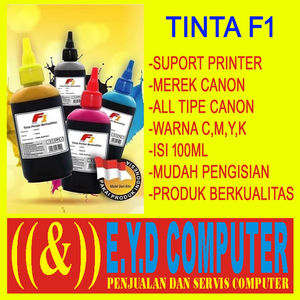 Jual TINTA F1 100ML 1 SET CMYK PRINTER CANON REFFIL REFIL ISI ULANG ...
