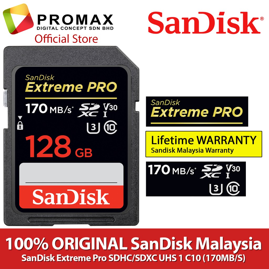 Jual SanDisk Extreme Pro SD Memory Card 128GB 170MB/s Class 10 UHS-I V30 (Original) | Shopee ...