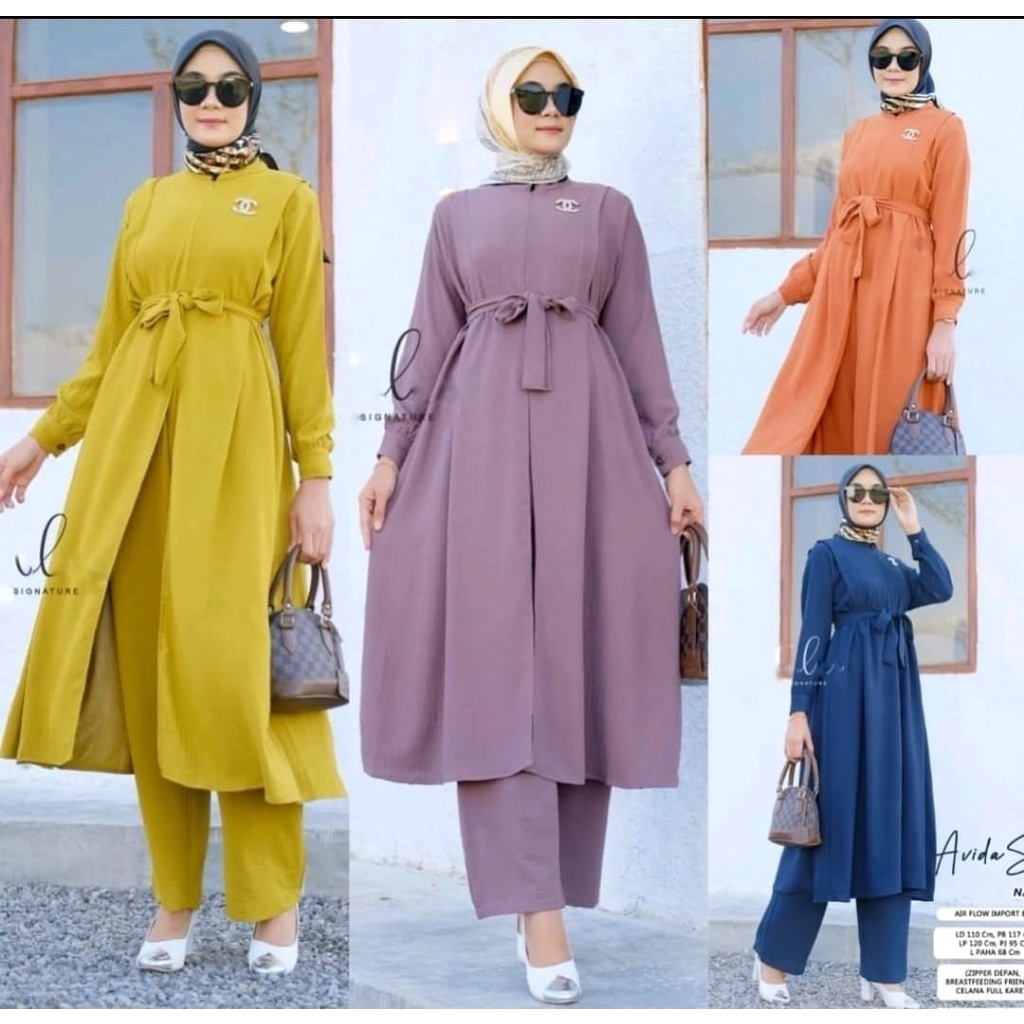 Jual Avida Set Crinkle Airflow Jumbo LD 120 / Setelan long tunik jumbo avida set / Setelan ...