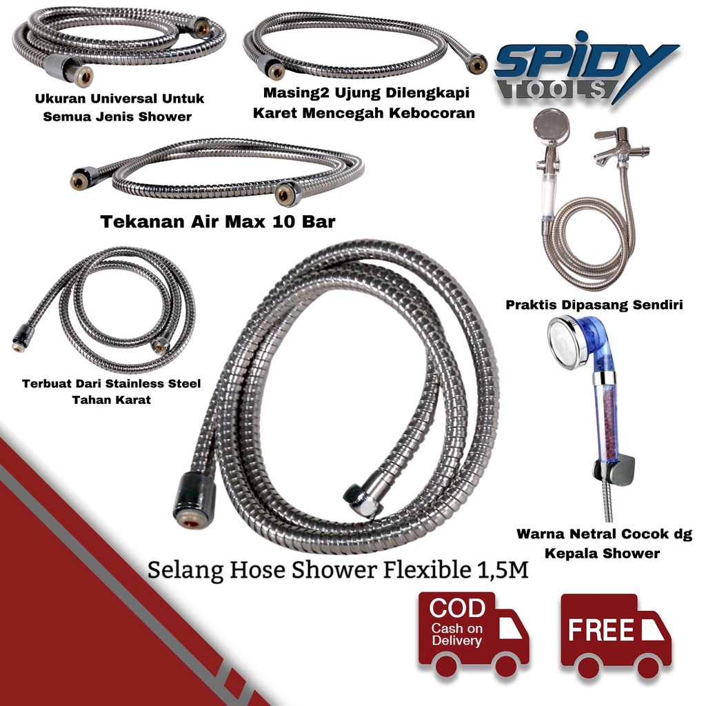 Jual Spidy Selang Hose Flexible Shower Mandi Drat 1/2inch Panjang 1,5M ...