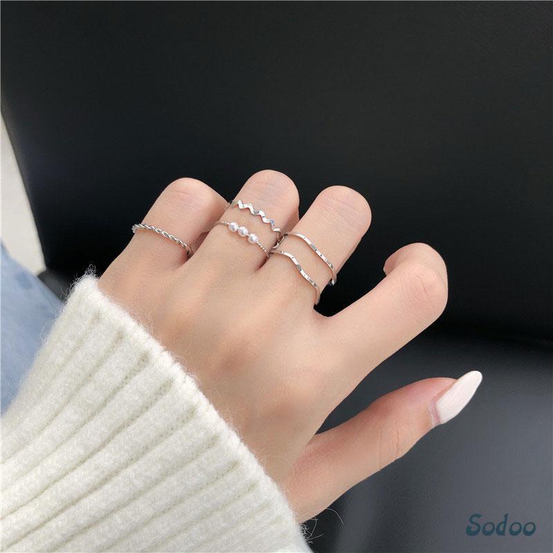 Jual 5 pcs Cincin Set korea Fashion Aksen Berlian Imitasi Mutiara Untuk Wanita | Shopee Indonesia