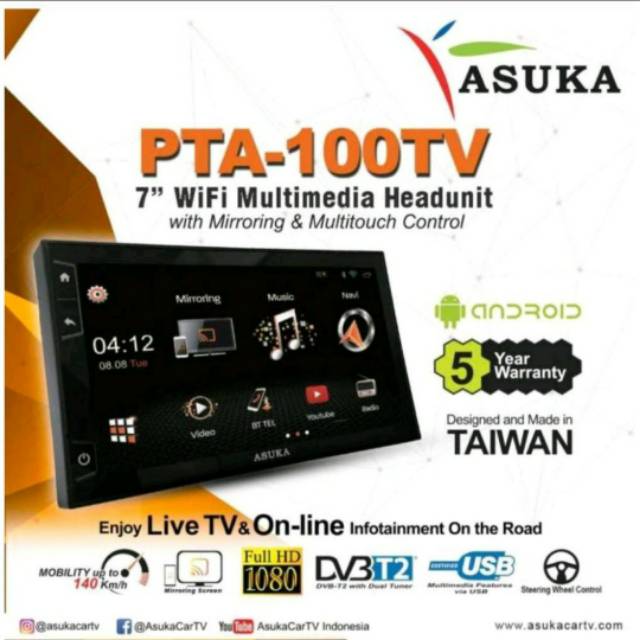 Jual Head unit asuka pta100tv - tv android asuka pta-100 tv - tv digital Asuka PTA 100 + tuner ...